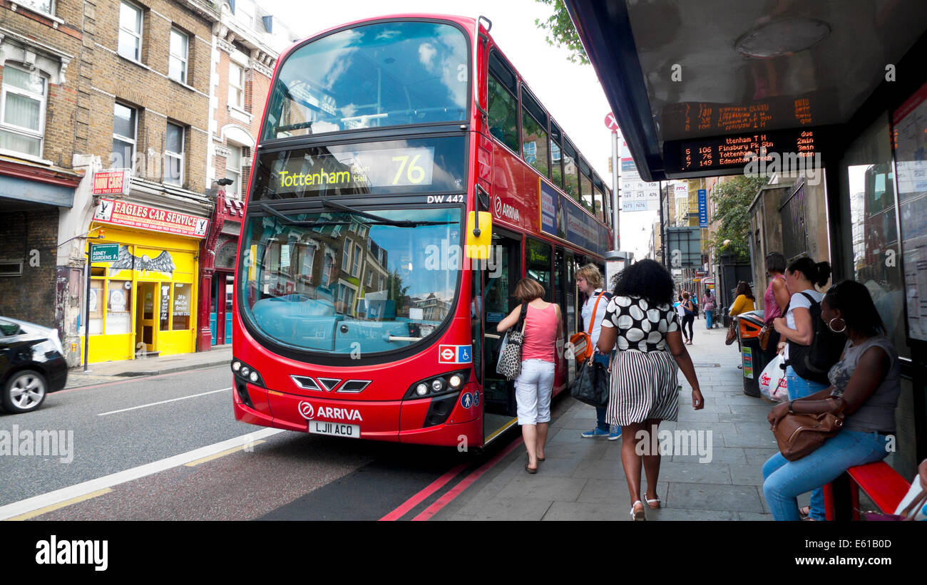 People getting on a number 76 double decker bus destination Tottenham ...
