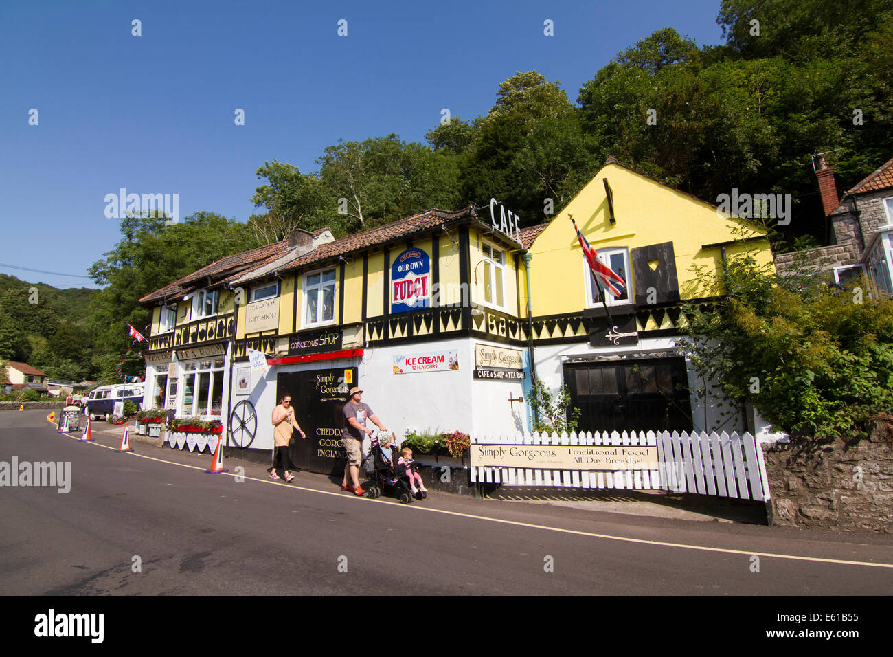 Summer's day in Cheddar Village in Cheddar Gorge Somerset England Stock ...