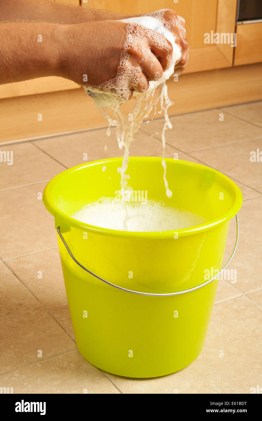 Hands wringing the water out of a mop cloth Stock Photo - Alamy