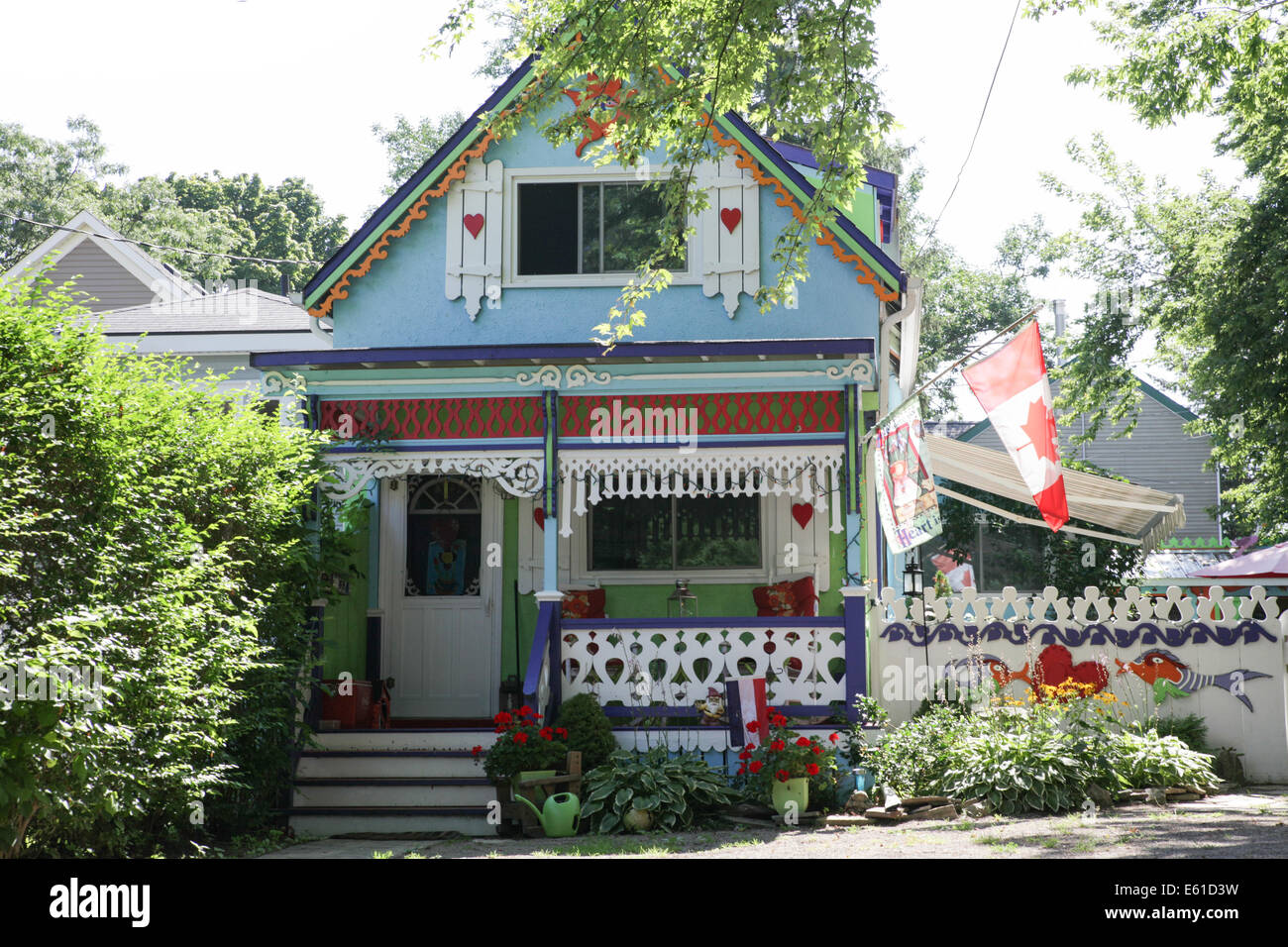 A colorful gingerbread house located in Grimsby Ontario Canada Stock ...