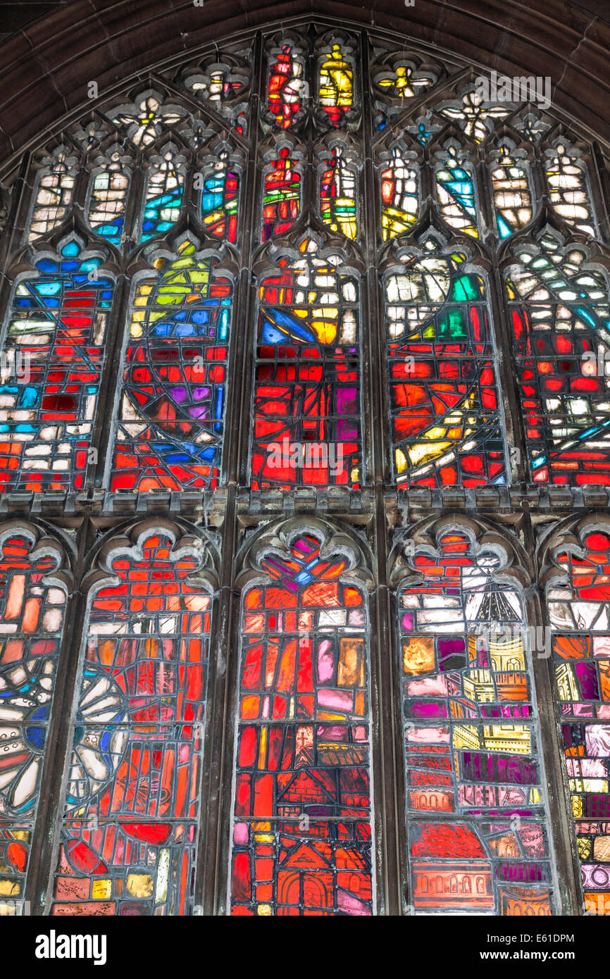 England, Manchester, Manchester Cathedral, Stained Glass Window Stock ...