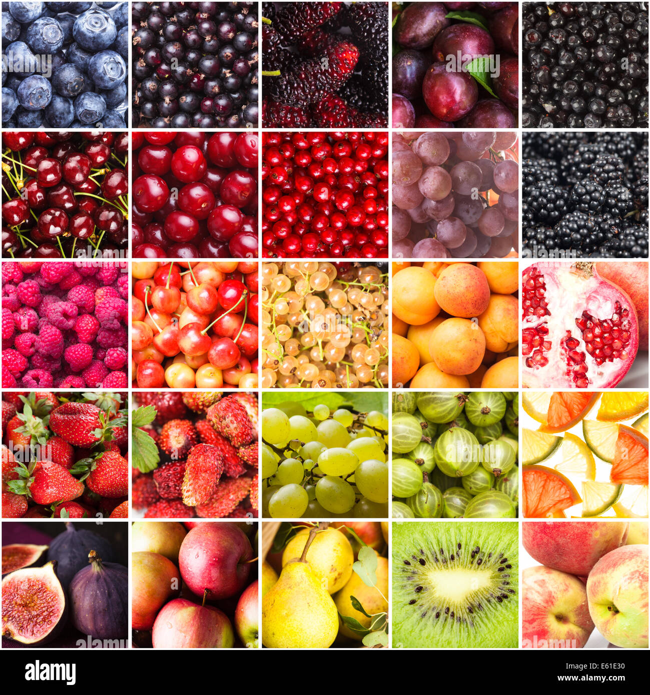 Berries - collage from twenty five photos as a background Stock Photo ...