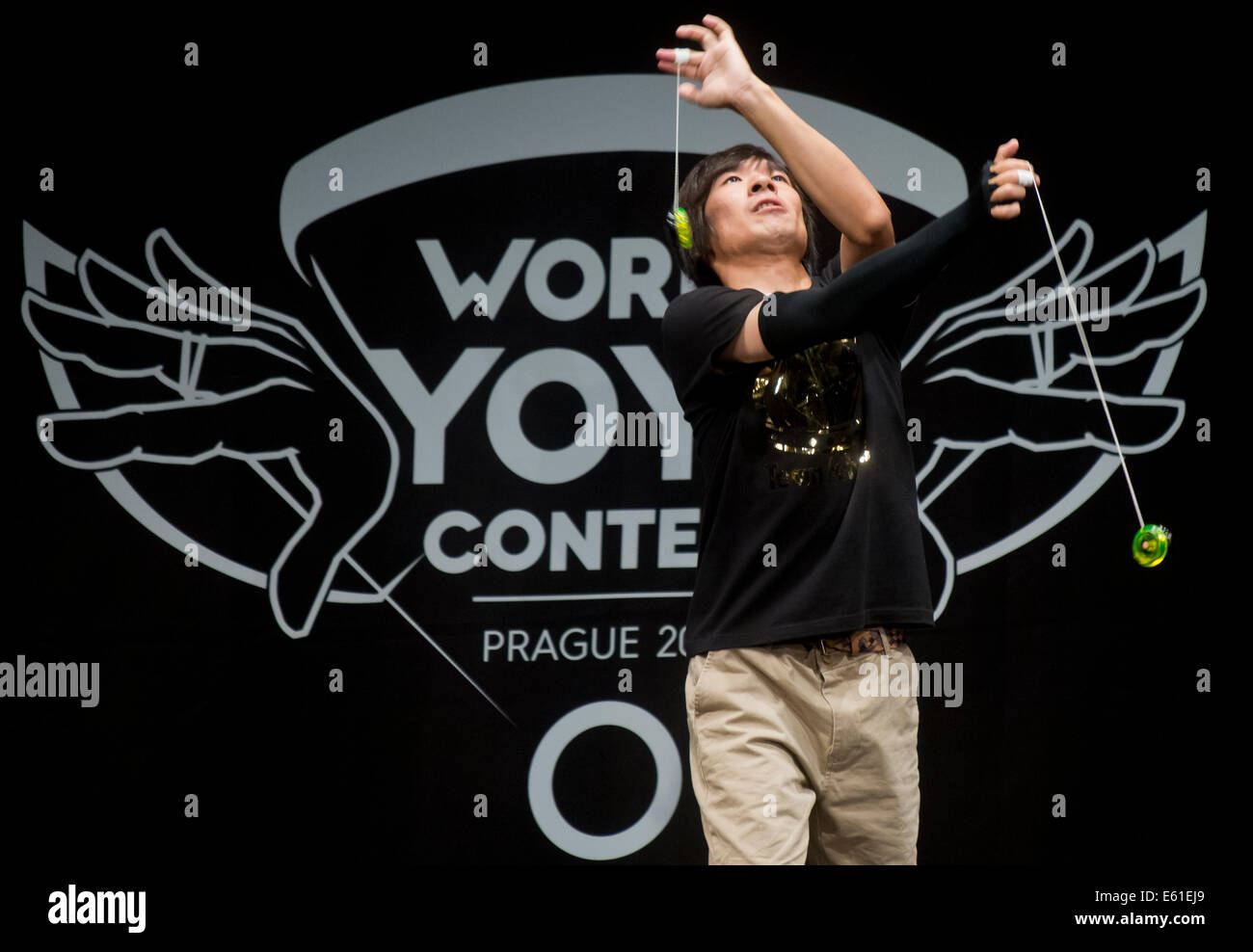 Japanese Takuma Yamamoto in the final of world yoyo championship in Prague, Czech Republic ...