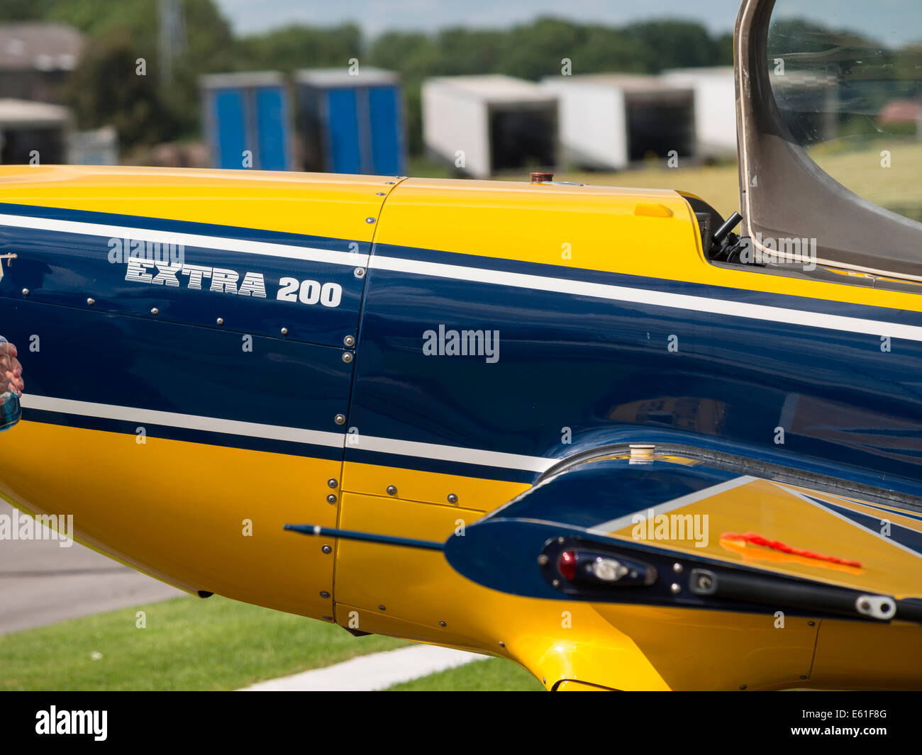 An Extra 200 aerobatic stunt aircraft at Breighton airfield, Yorkshire ...