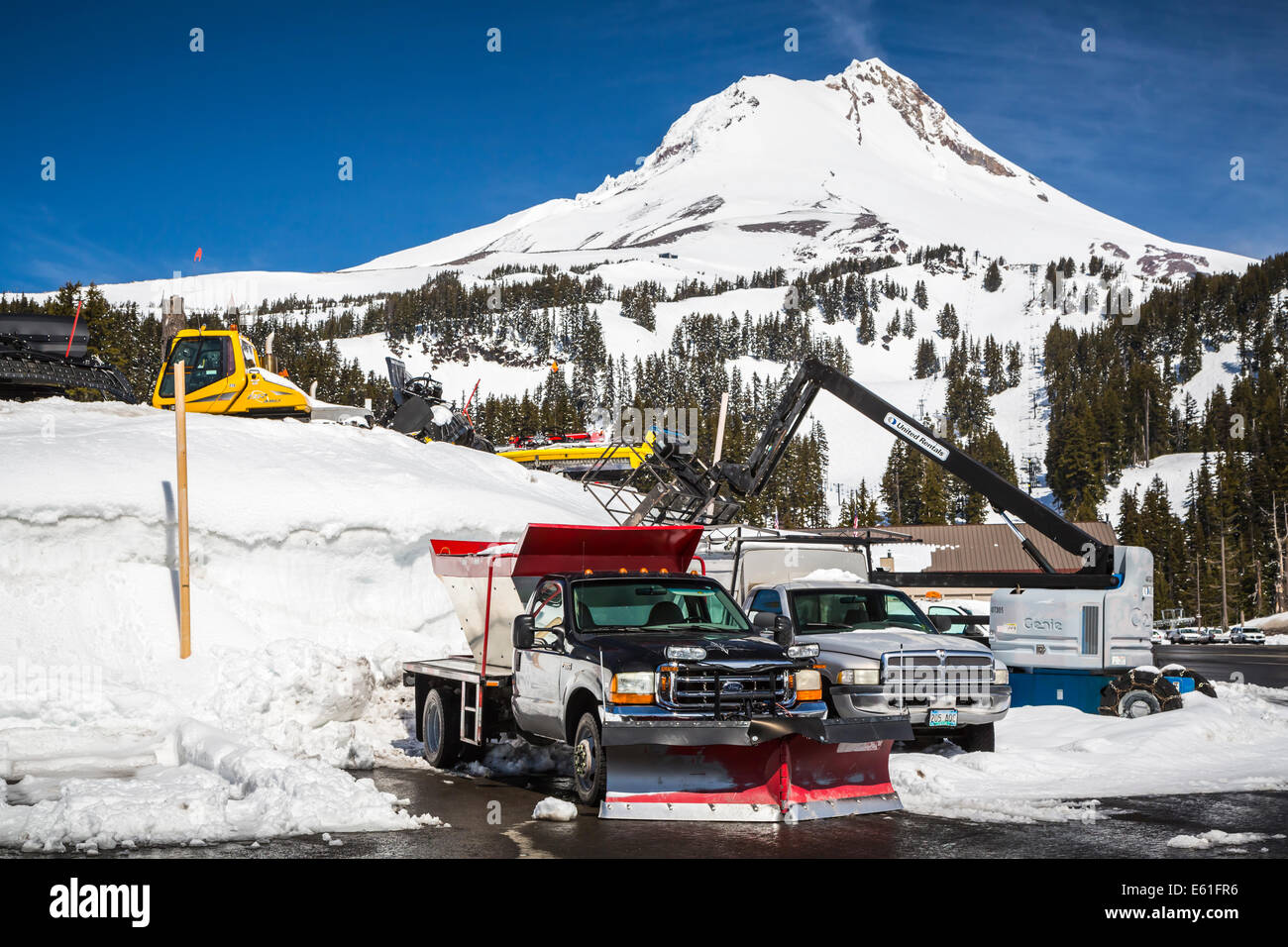Ski slope grooming equipment at Mt. Hood Meadows at the base of Mt ...