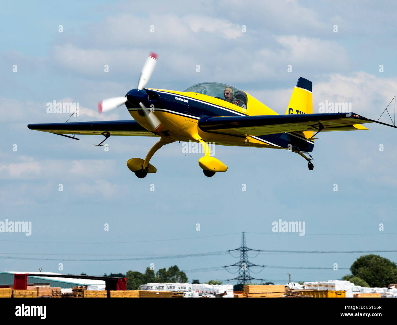 An Extra 200 aerobatic stunt aircraft at Breighton airfield, Yorkshire ...