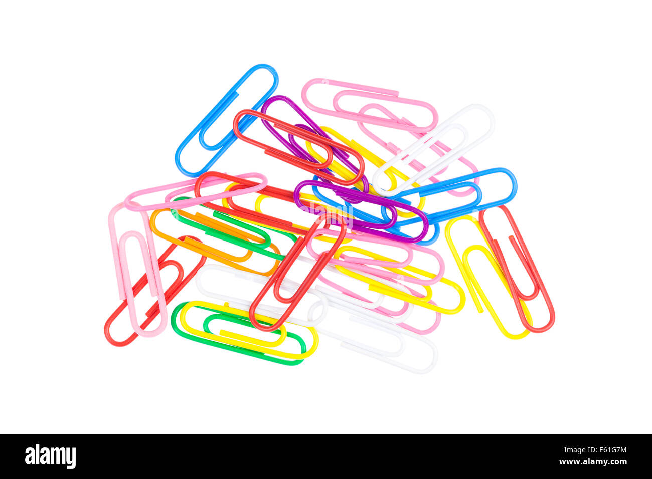 Coloured paper clips on a white background Stock Photo - Alamy