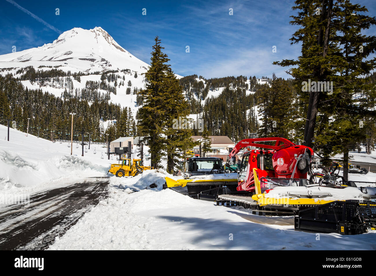Ski slope grooming equipment at Mt. Hood Meadows at the base of Mt ...