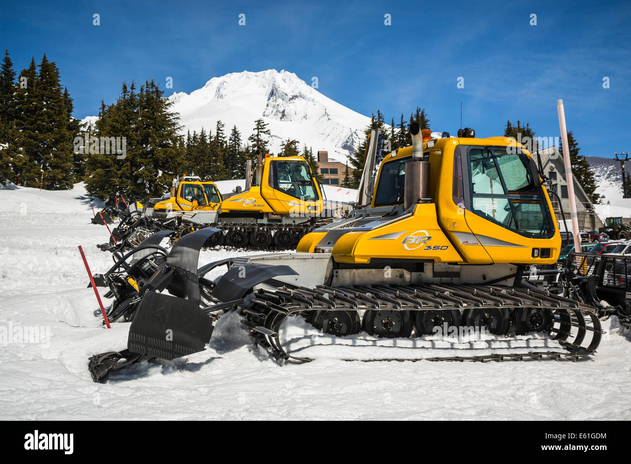 Ski slope grooming equipment at Mt. Hood Meadows at the base of Mt ...