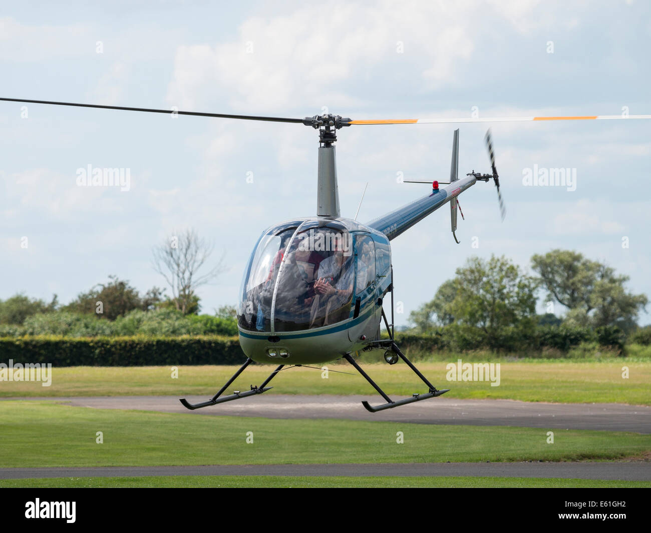 A Robinson R22 two-seat helicopter aircraft at Breighton airfield ...