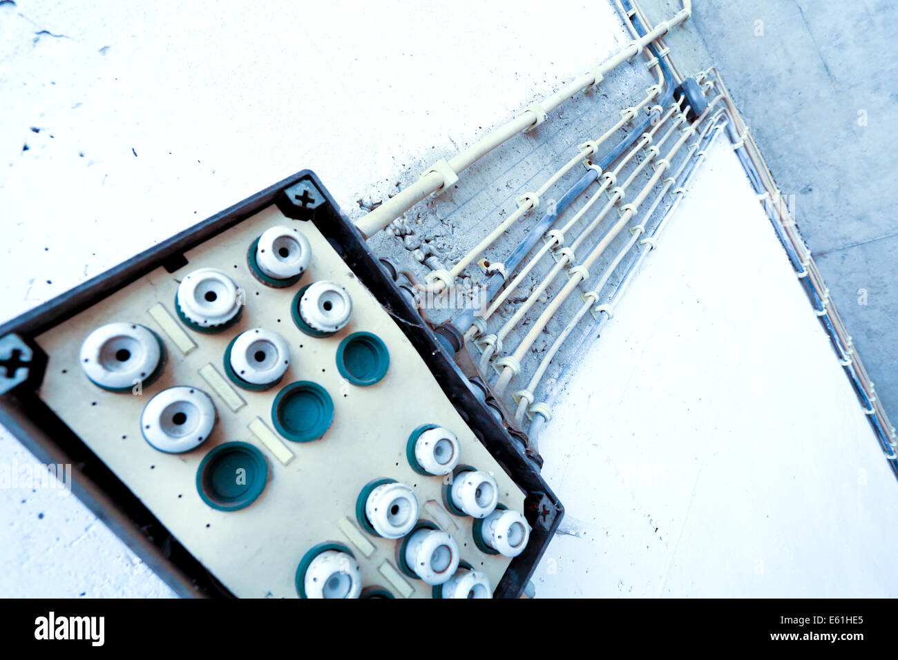 A old electricity installation with cables Stock Photo - Alamy