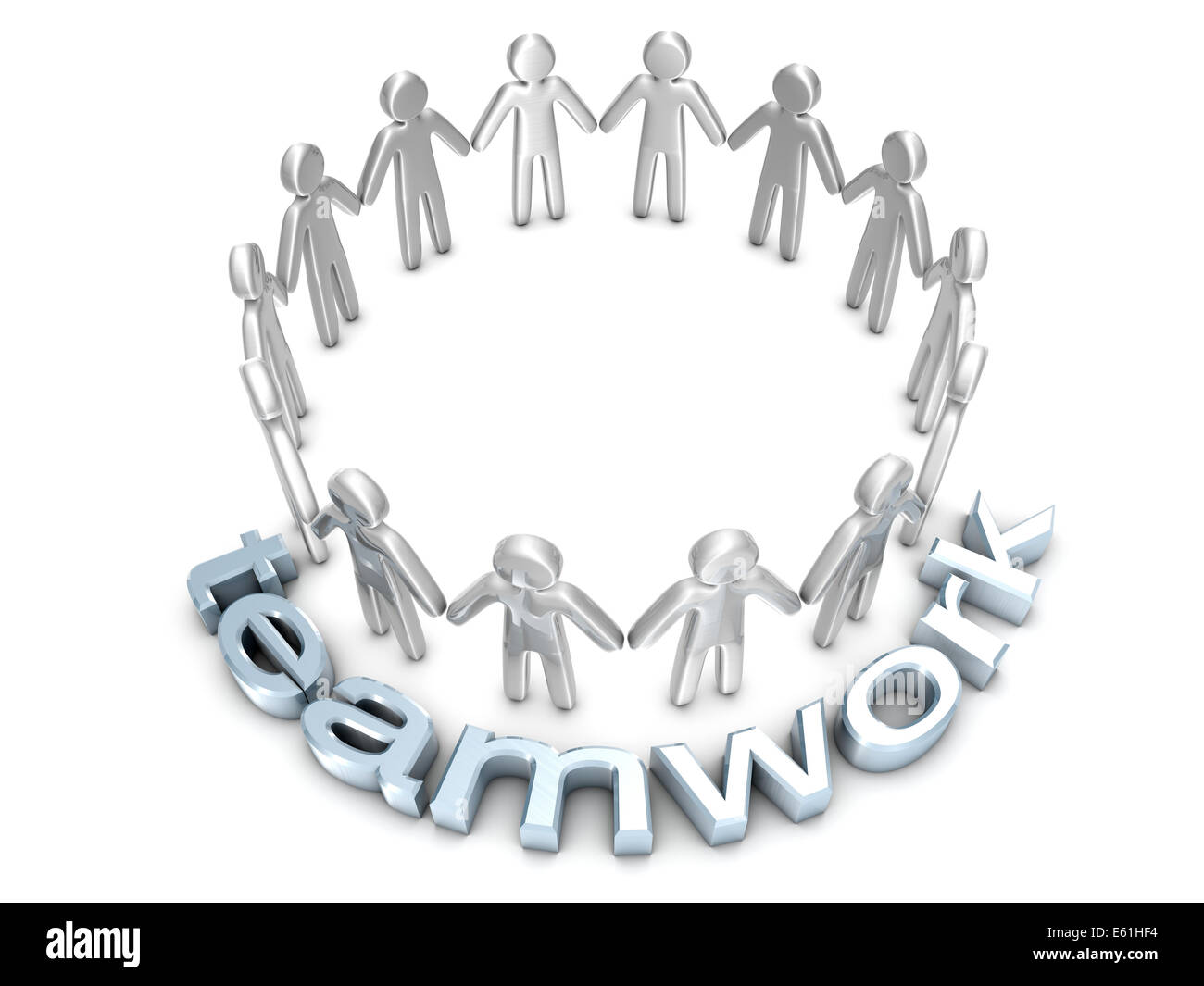 Teamwork. A group of icon people standing in a circle. 3D rendered ...