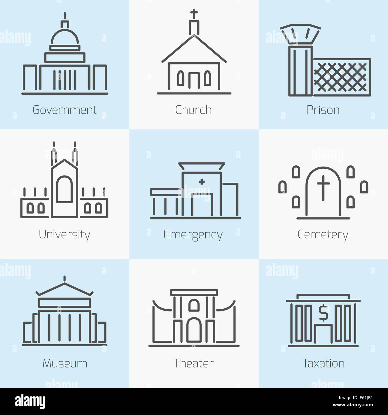 Set of government buildings icons Stock Photo - Alamy