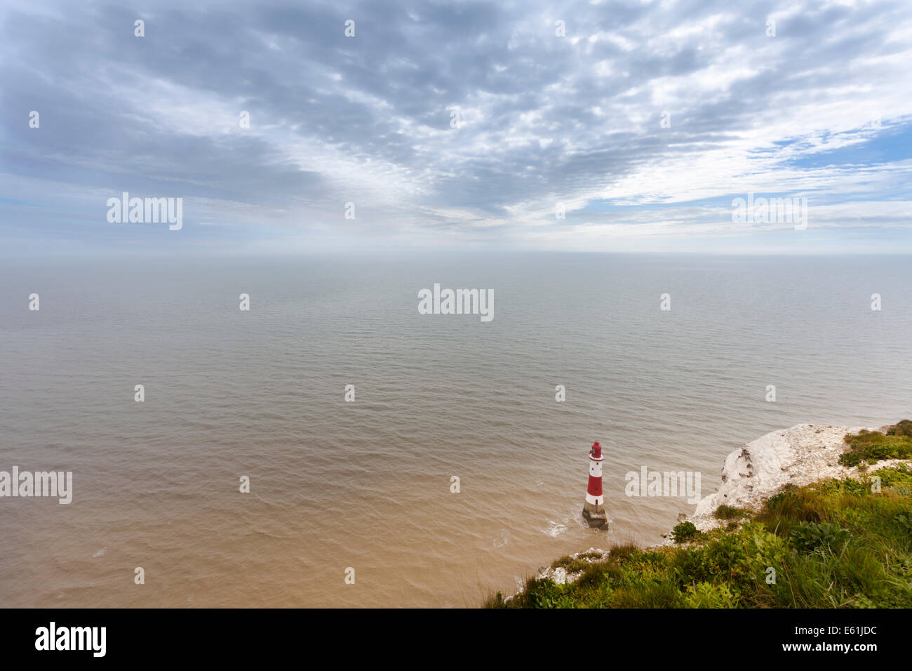 Beachy Head, the lighthouse and the white chalk cliffs near Eastbourne ...