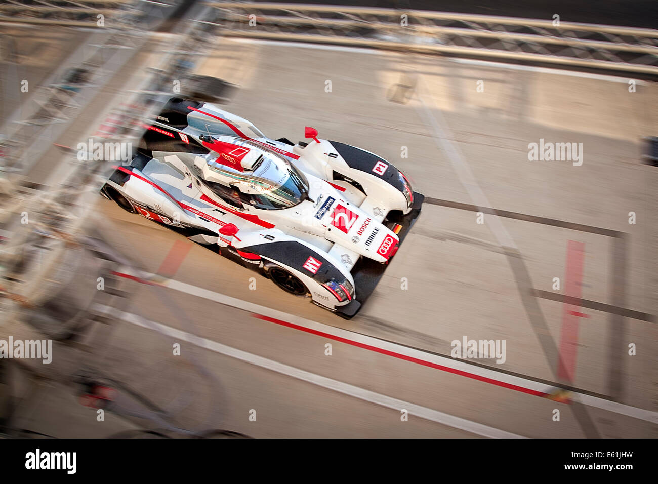 Audi R18 e-tron car No.2 entering pit 2014 Le mans 24 hour race. Car ...