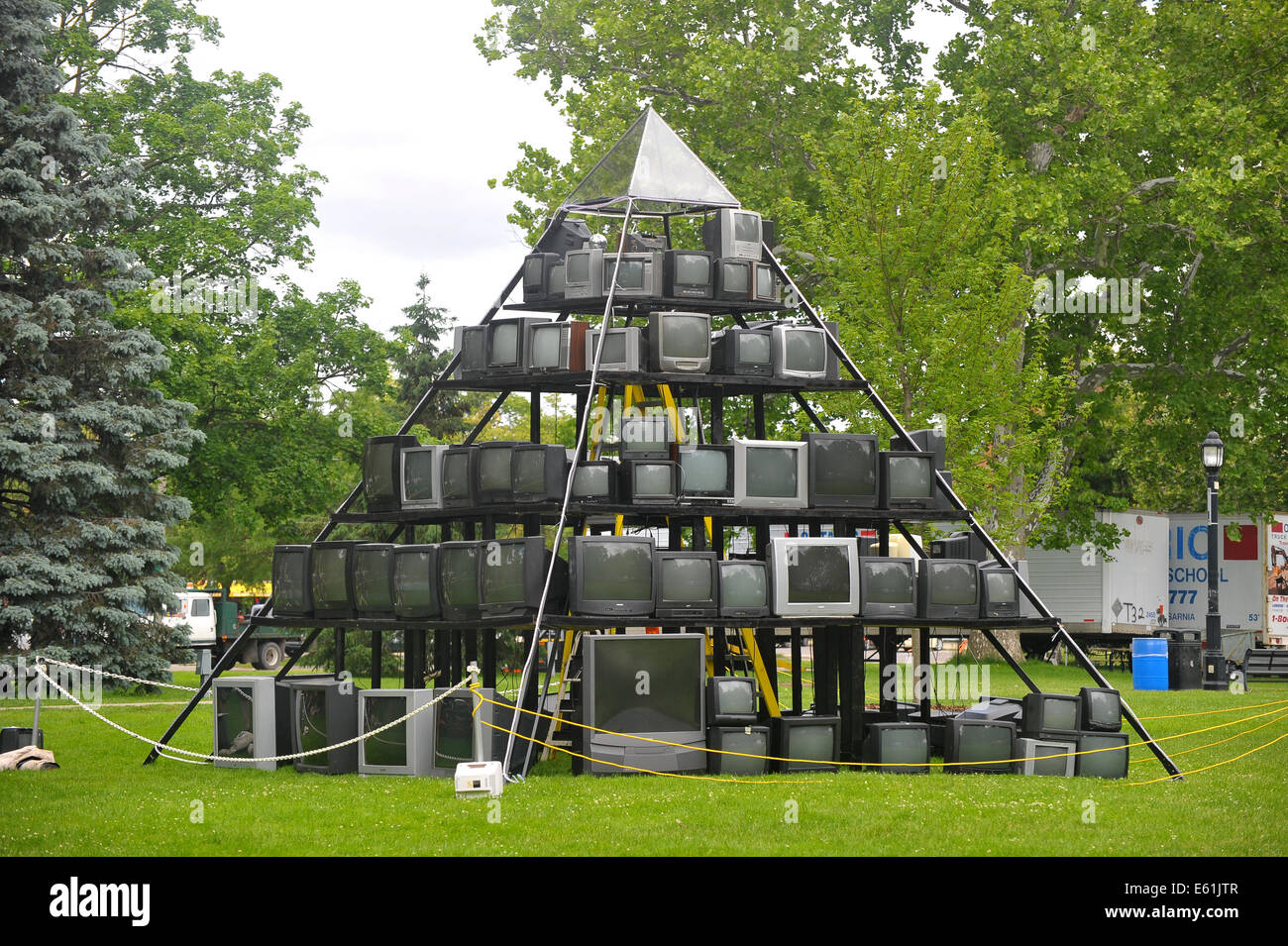 A pyramid of televisions in a park in London, Ontario Stock Photo - Alamy
