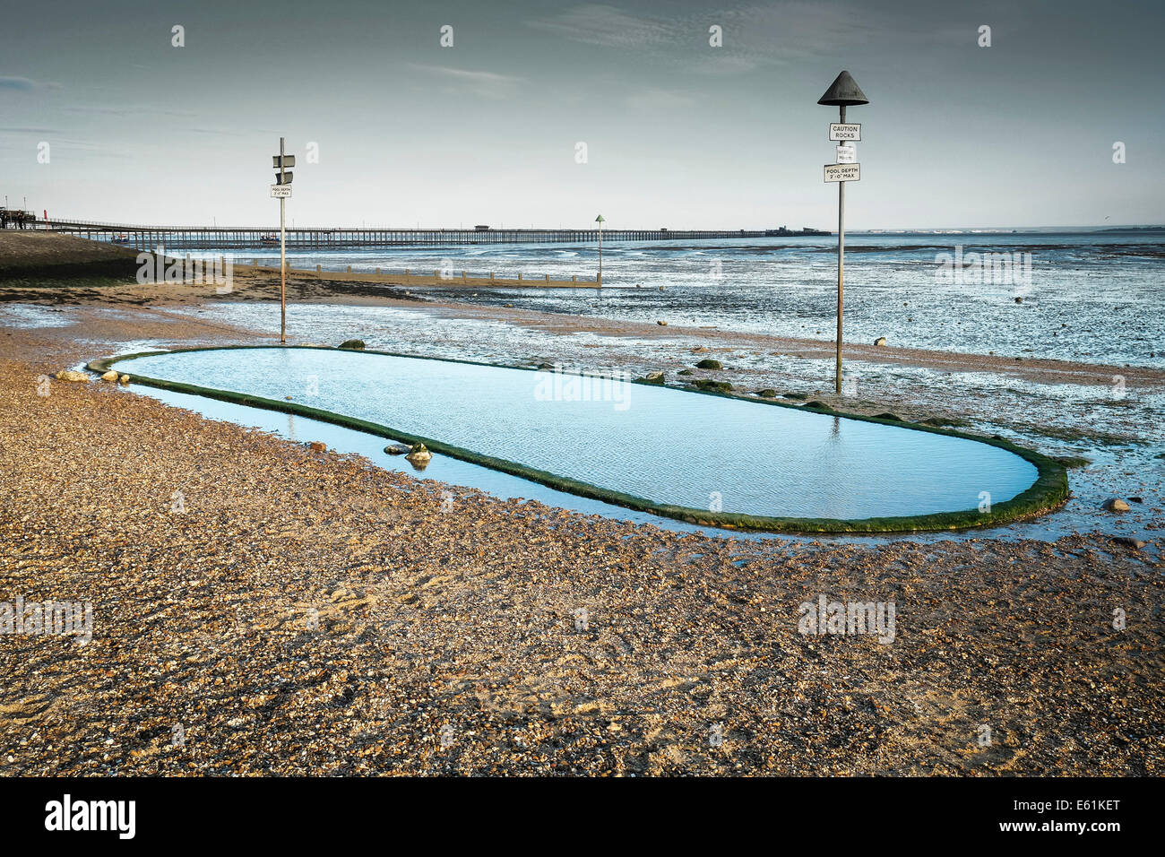 A paddling pool on Three Shells Beach in Southend Stock Photo - Alamy