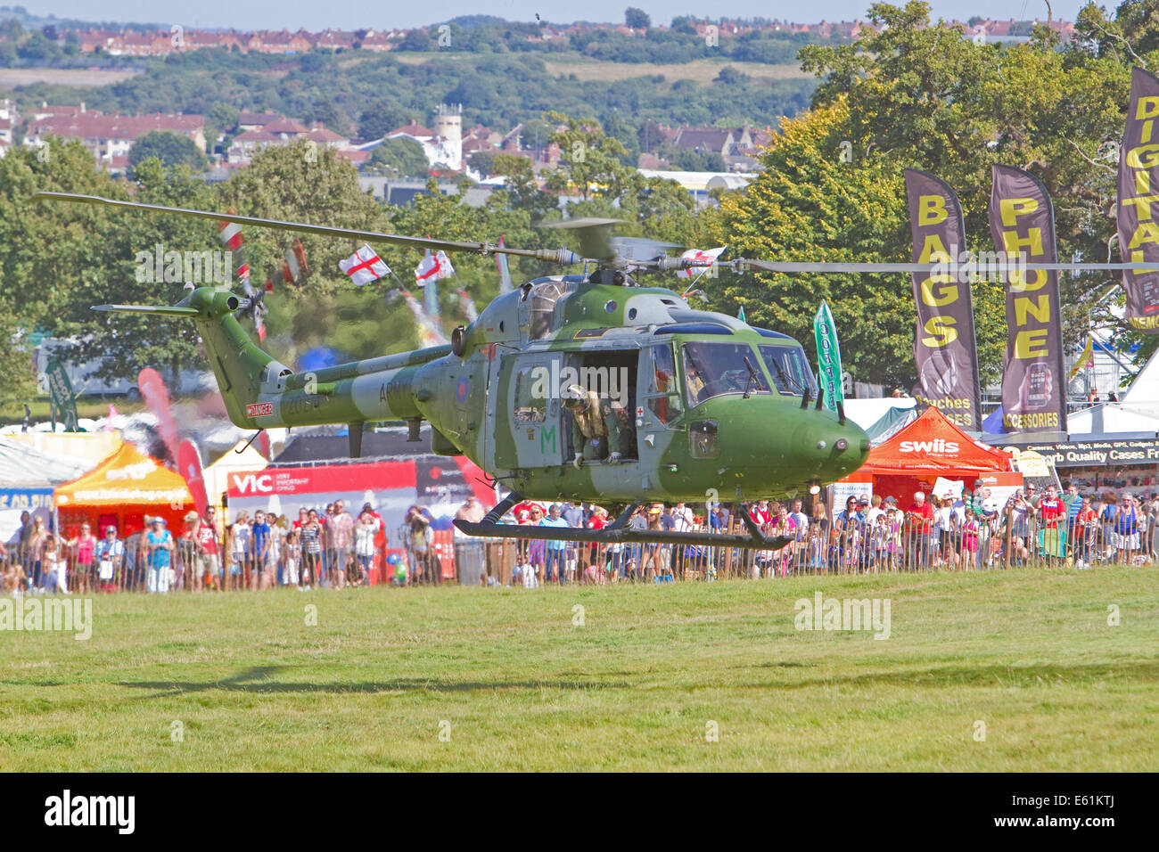 Lynx helicopter Mk7 landing at Bristol International Balloon Fiesta ...