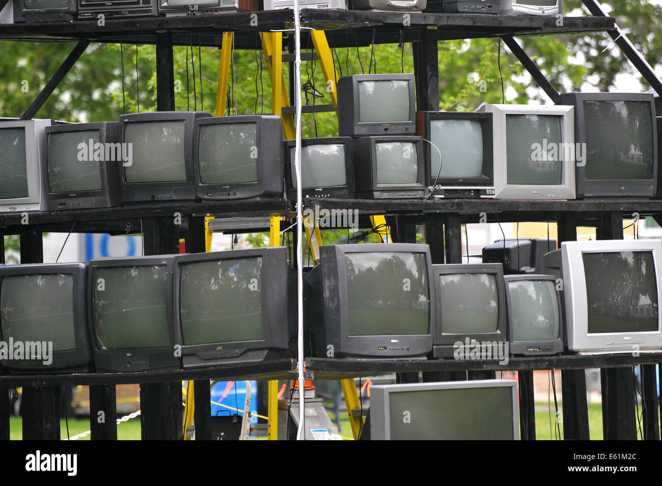 A pyramid of televisions in a park in London, Ontario Stock Photo - Alamy