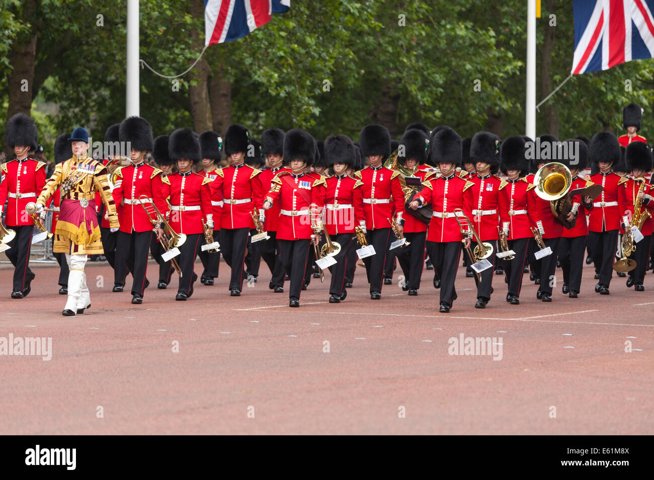 Musicians of the Royal Foot Guards massed bands, soldiers marching ...