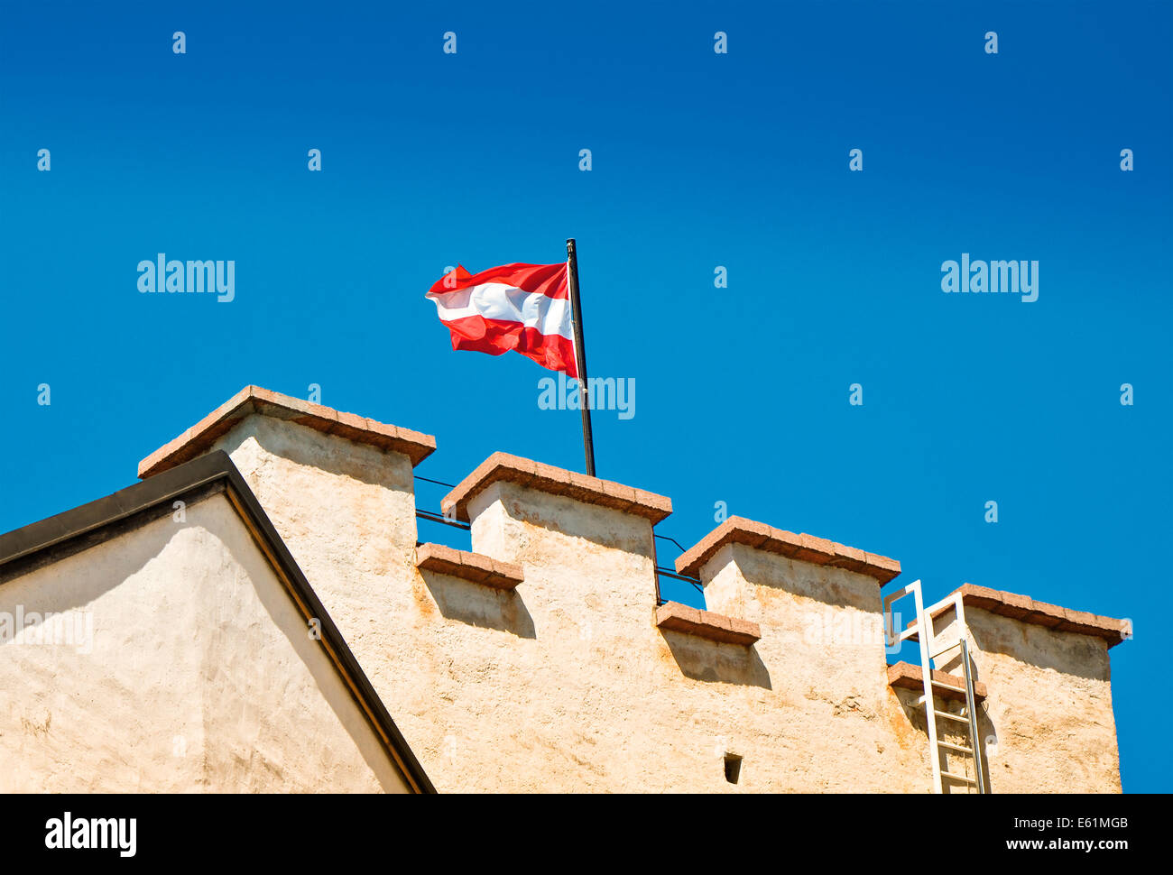 Austria Flag on Salzburg Castle - Austrian flag hoisted on a tower of ...