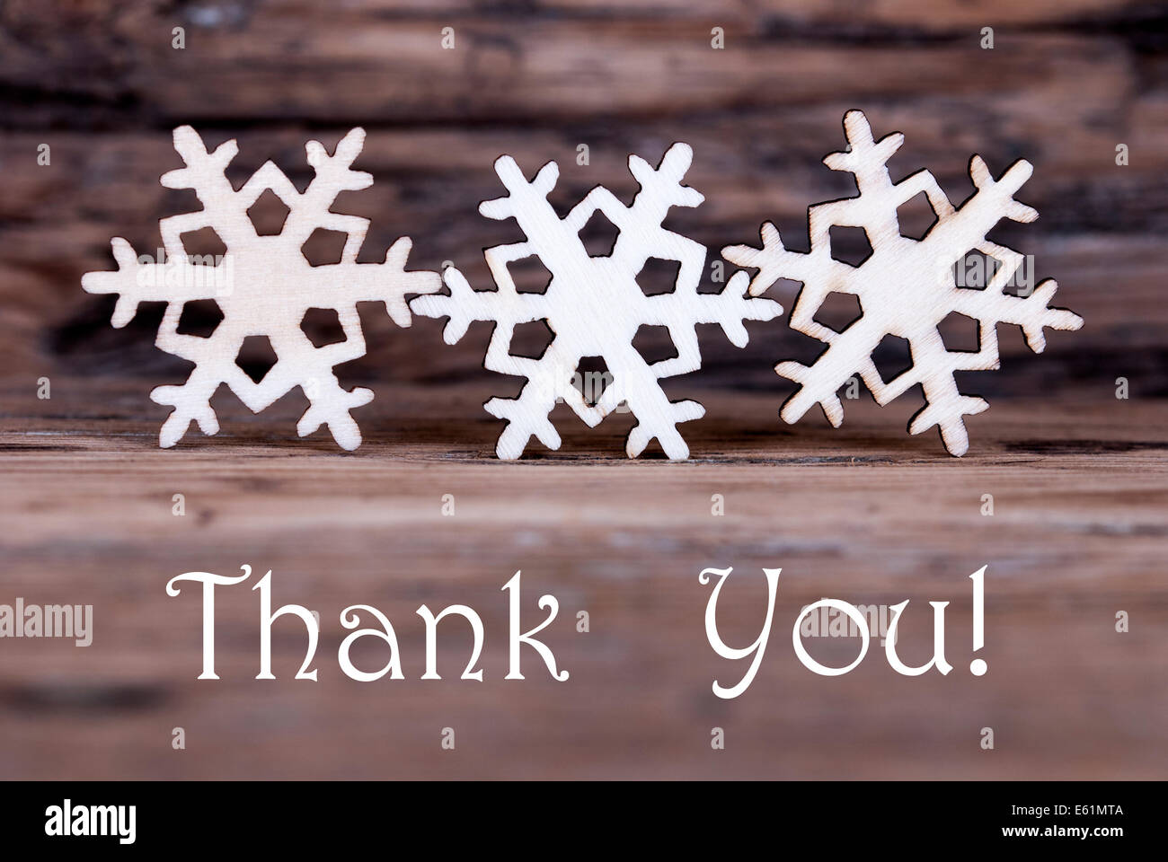 Three Wooden Snowflakes with the Words Thank You Stock Photo - Alamy
