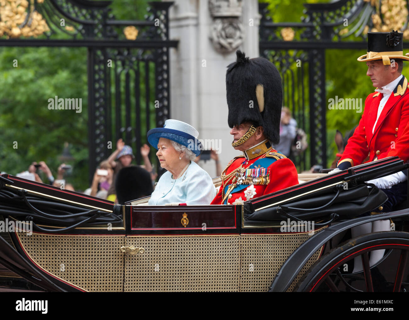 Her Majesty Queen Elizabeth II and Prince Philip in an open carriage at ...
