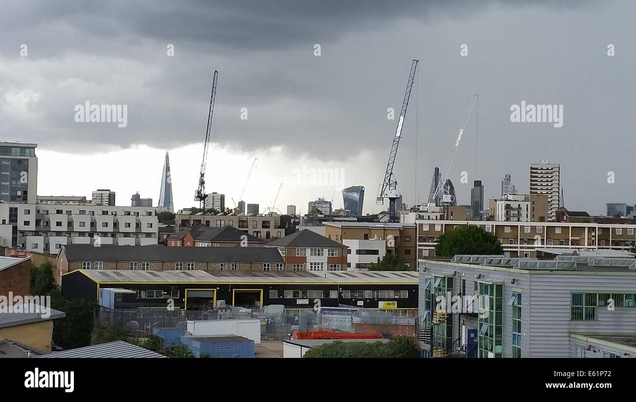 London, UK. 11 August 2014. Thick cloud covered up the city of London ...