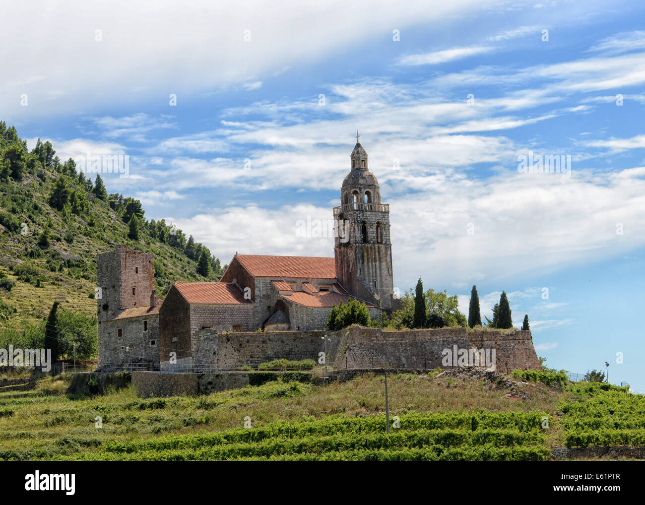 St. Nicholas Monastery above Komiza Village (Vis Island), Croatia Stock ...