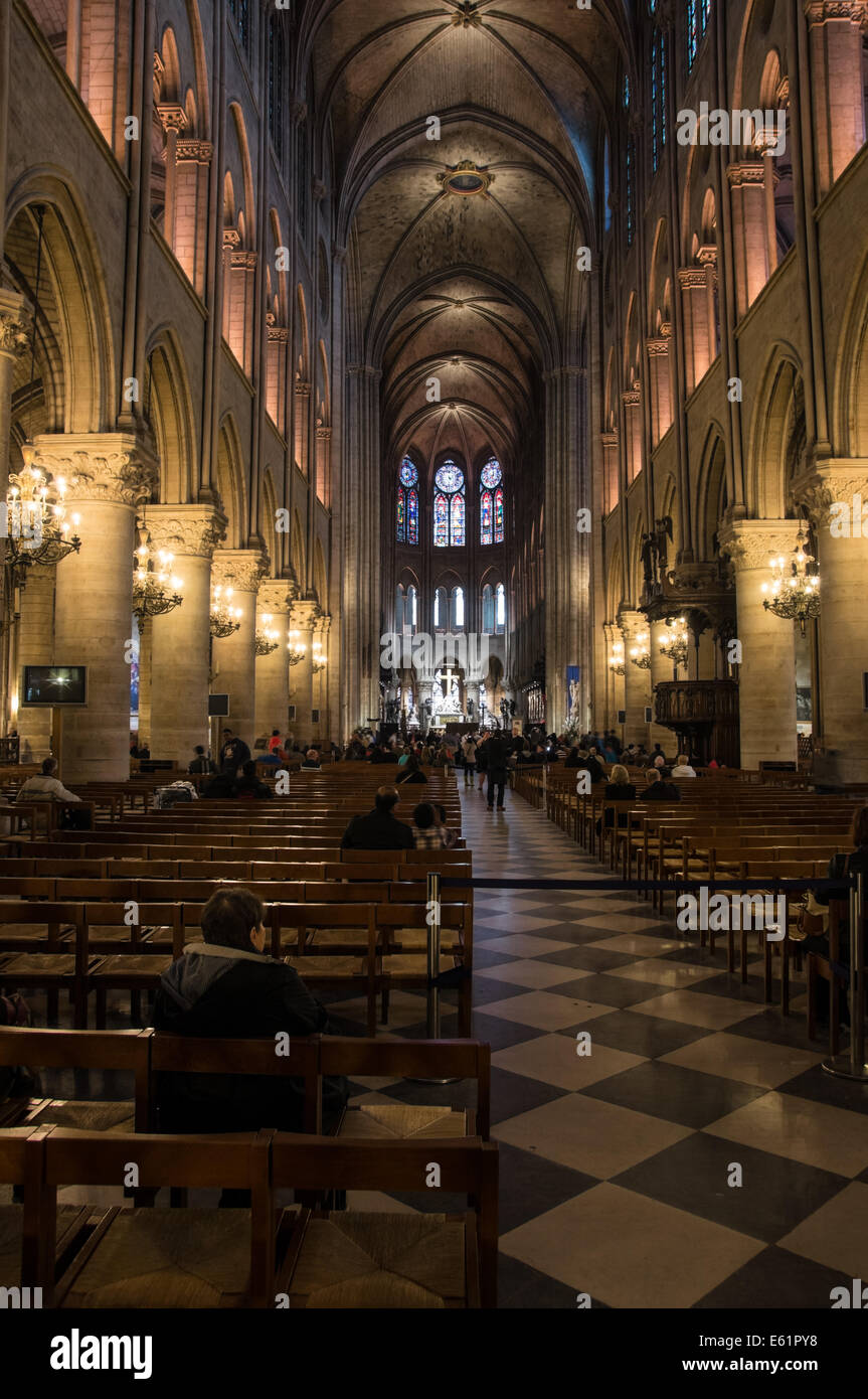 The interior view of the Notre Dame Cathedral in Paris, France Stock ...