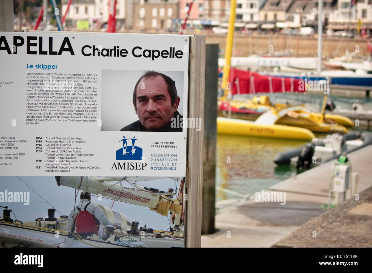 Information board about French skipper Charlie Capelle of the multihull ...
