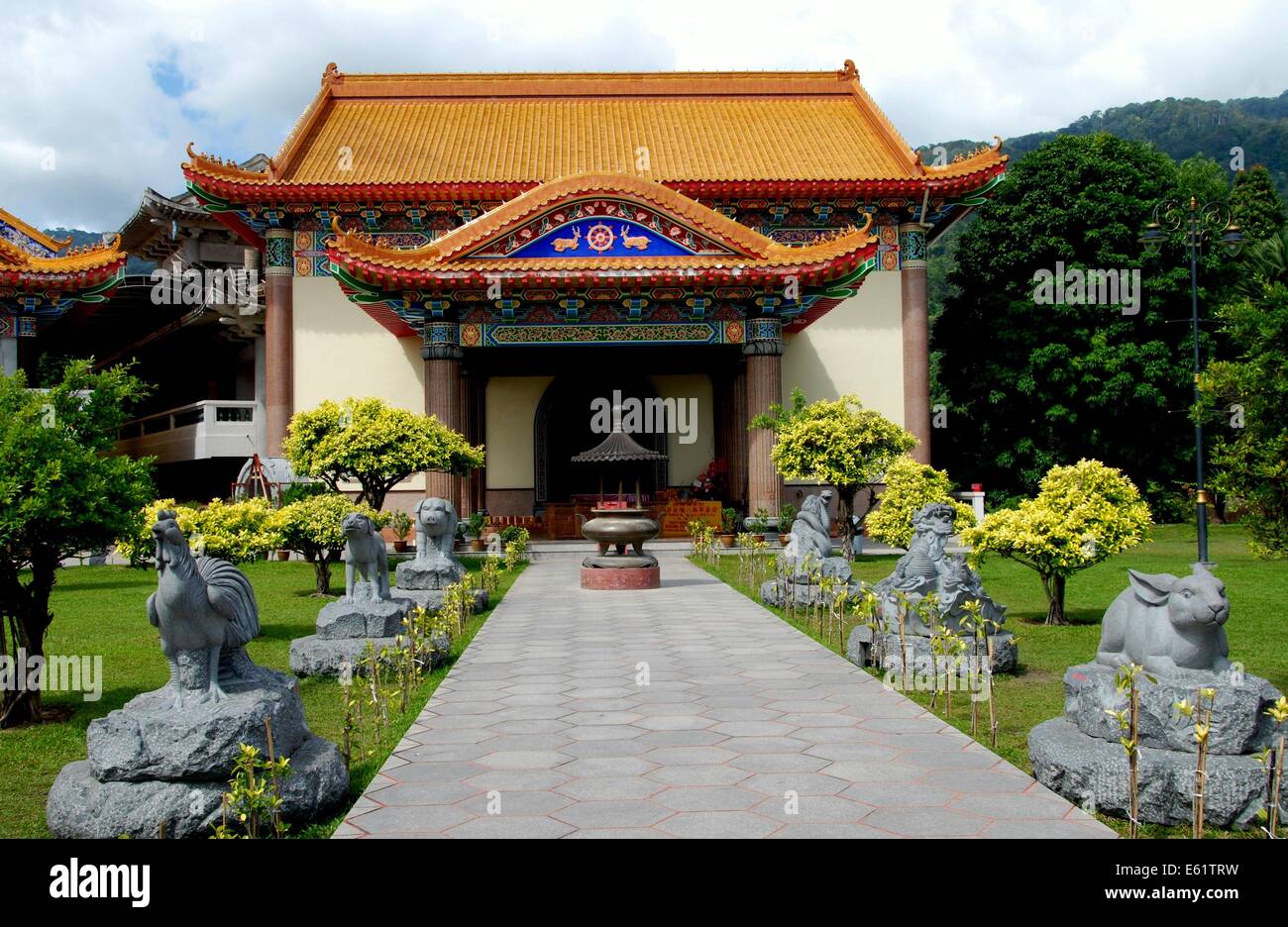 PENANG, MALAYSIA: Statues of the Chinese Zodiac animals line a pathway ...