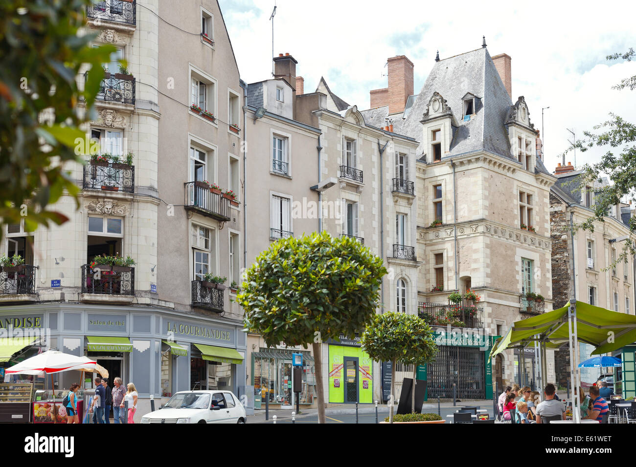 ANGERS, FRANCE - JULY 28, 2014: people on Rue St Aubin street in Anges ...