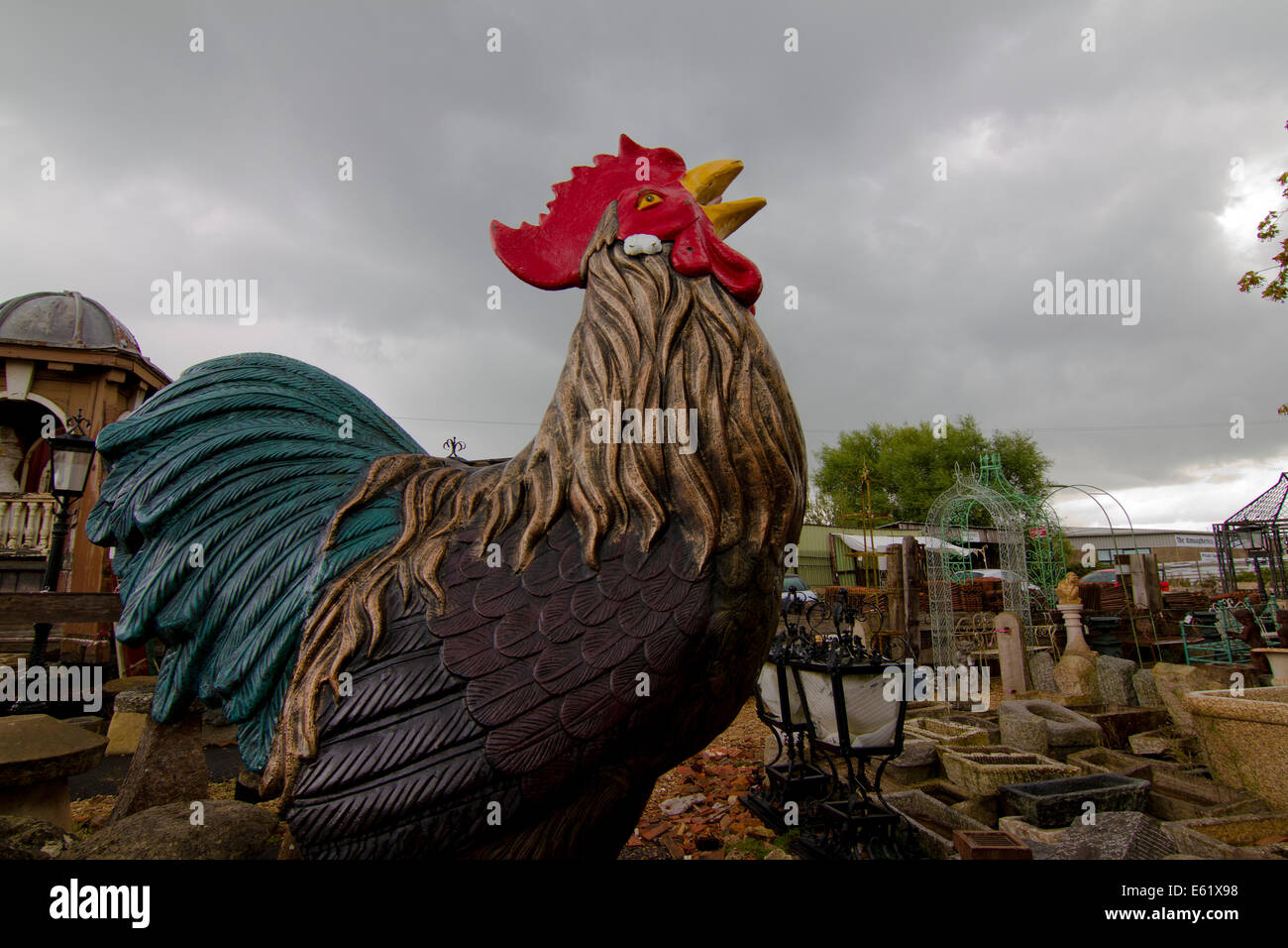 Giant cast Iron cockerel in reclamation yard in Wells Somerset Stock ...