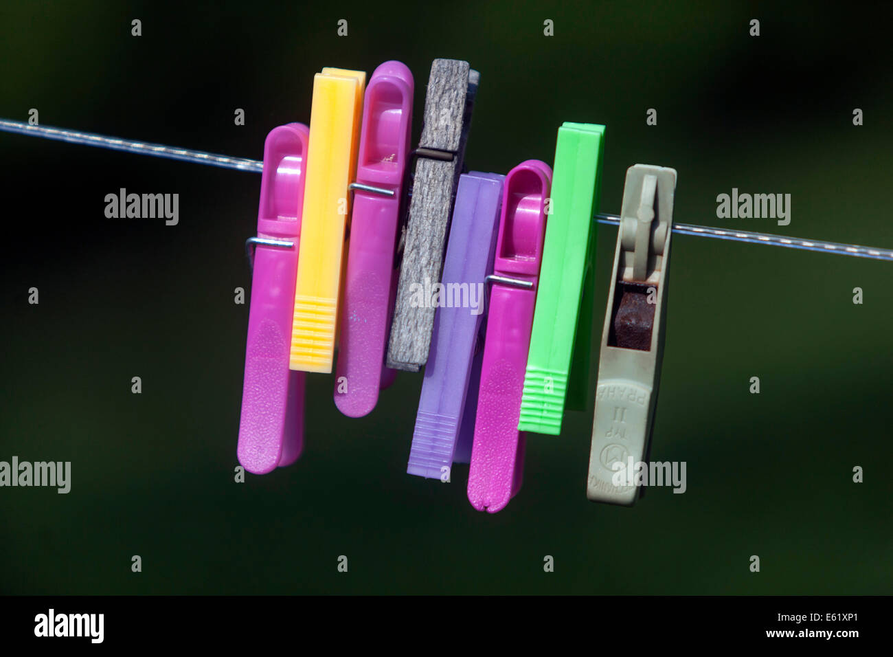 Pegs on clothespins, clotheslines Stock Photo - Alamy