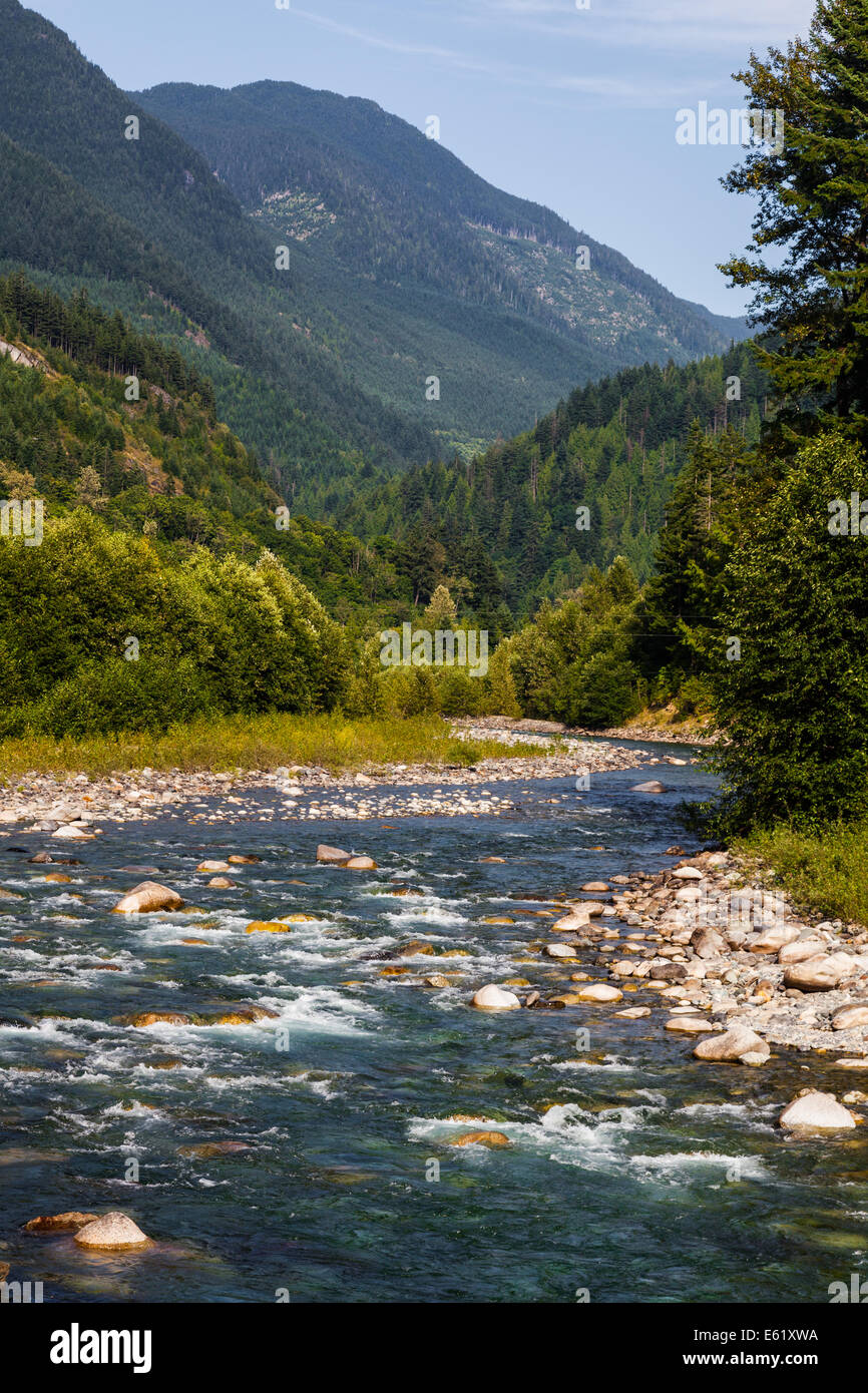 Coquihalla River flowing through a valley near Hope, British Columbia ...