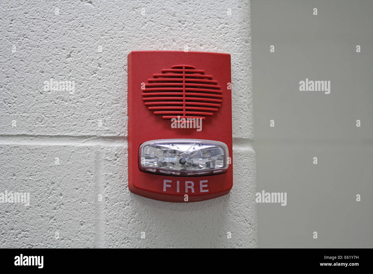 Red Fire Alarm with Strobe Stock Photo - Alamy