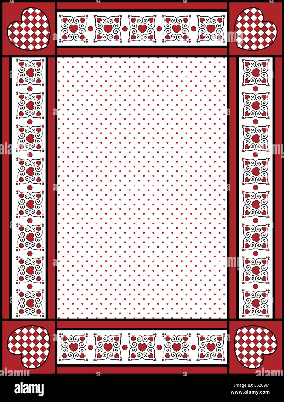Red, black and white Valentine border, frame or tag with gingham trim ...