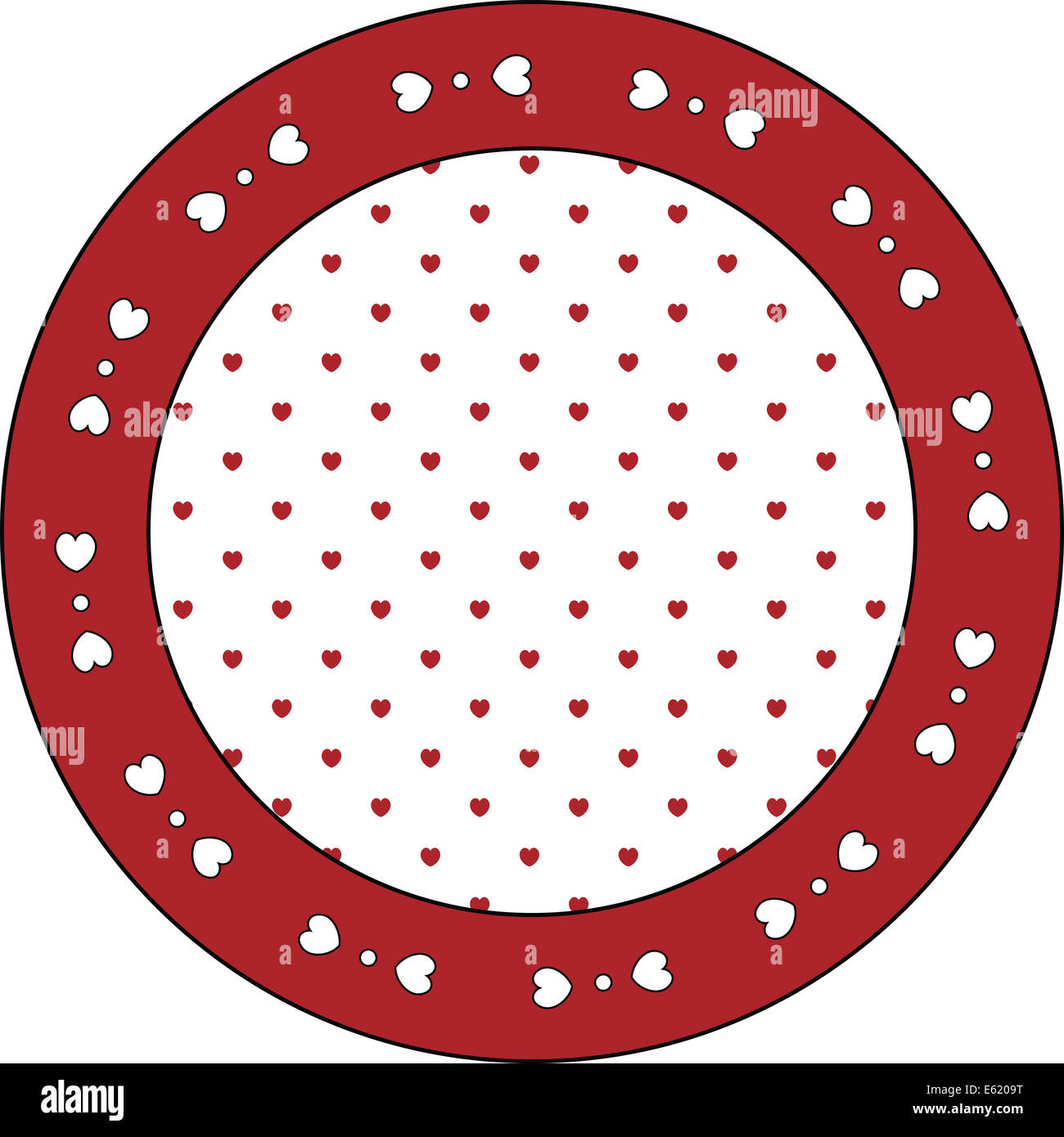 Round Valentine frame or tag with red border and a white heart spotted ...