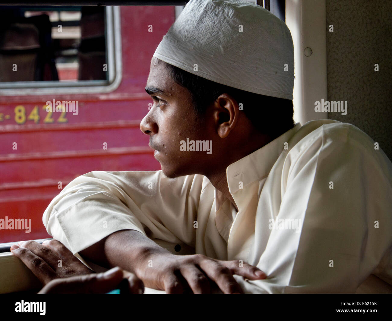 Muslim young man in the train journey from Kandy to Ella, in the ...