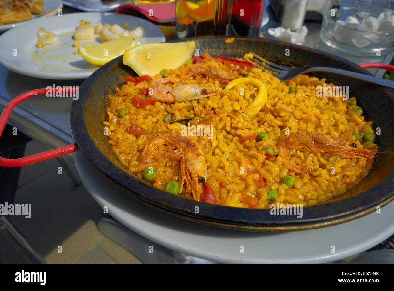 Paella with seafood and rice, Valencia, Spain Stock Photo - Alamy