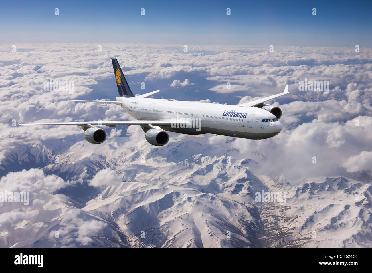 Lufthansa Airbus A340 in flight, over mountains, Turkey Stock Photo - Alamy