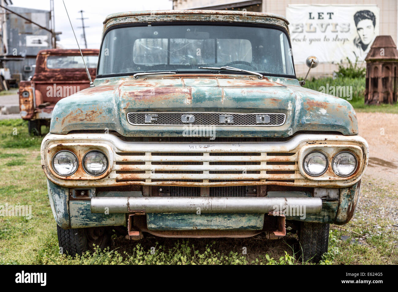 Ford F100, American classic car with a rusty radiator grill, corrugated ...