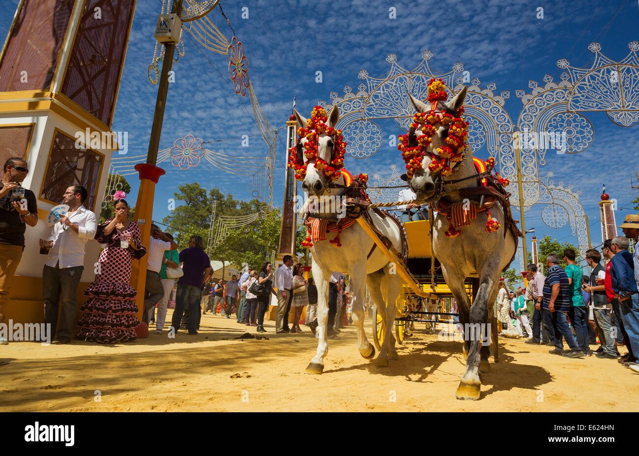 Decorated horses at the Feria del Caballo Horse Fair, Jerez de la ...