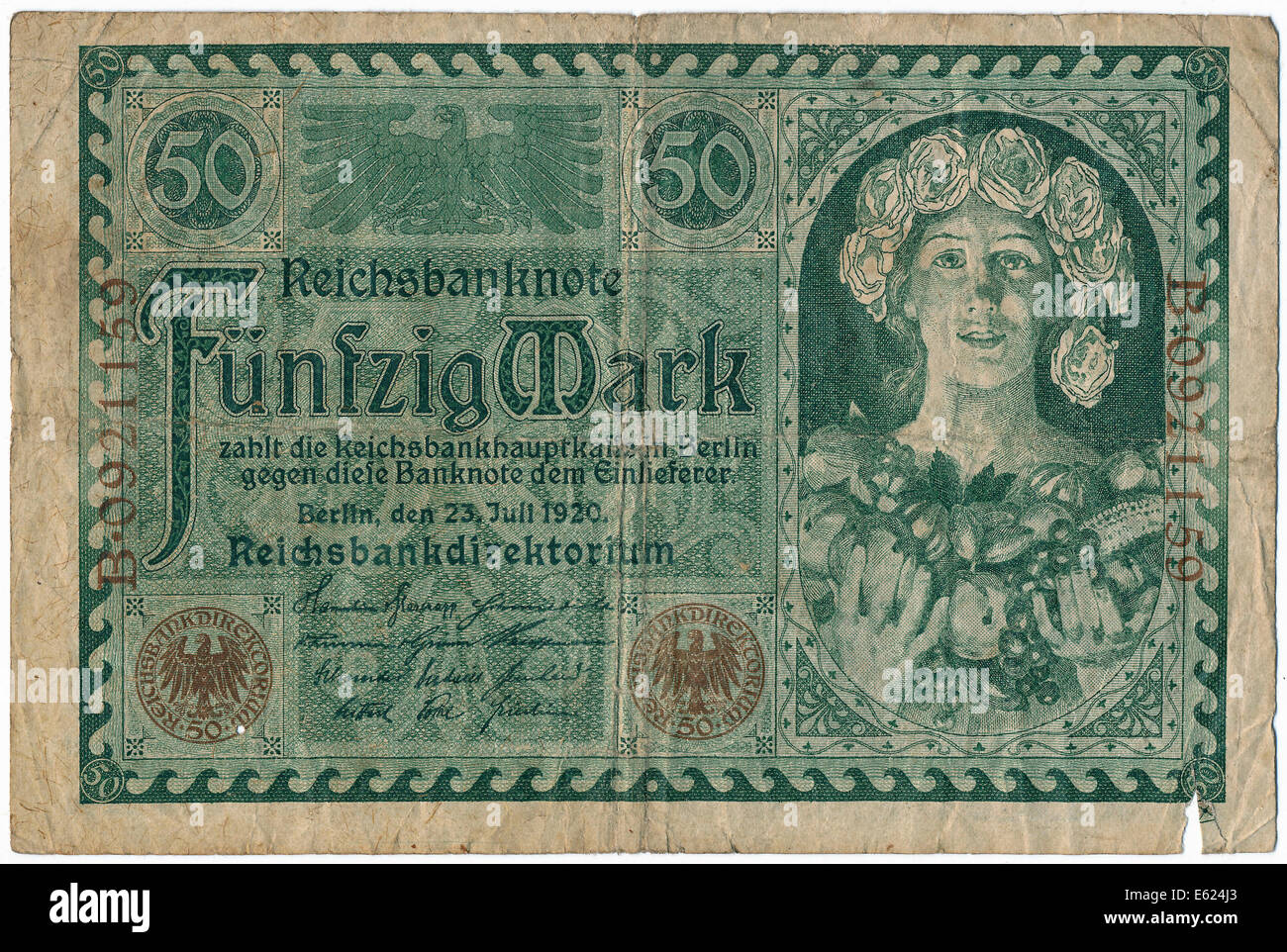Old banknote, 50 marks, front, German Reichsbanknote, 1920 Stock Photo ...