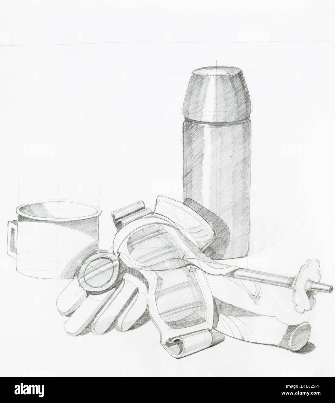 artistic study of objects shapes composition, drawn by hand Stock Photo ...