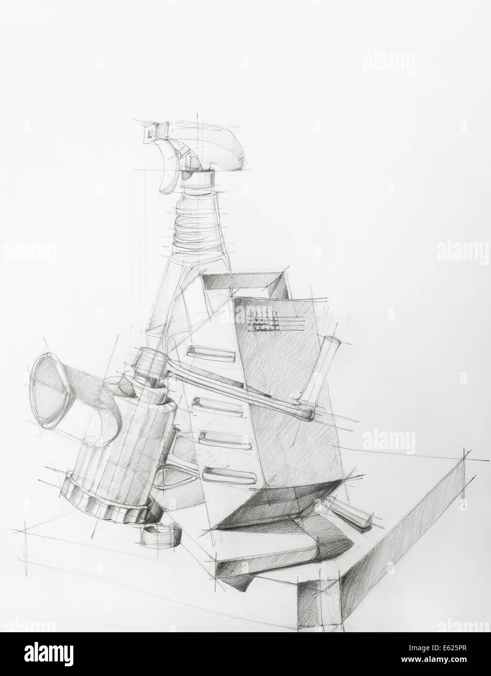 artistic study of objects shapes composition, drawn by hand Stock Photo ...