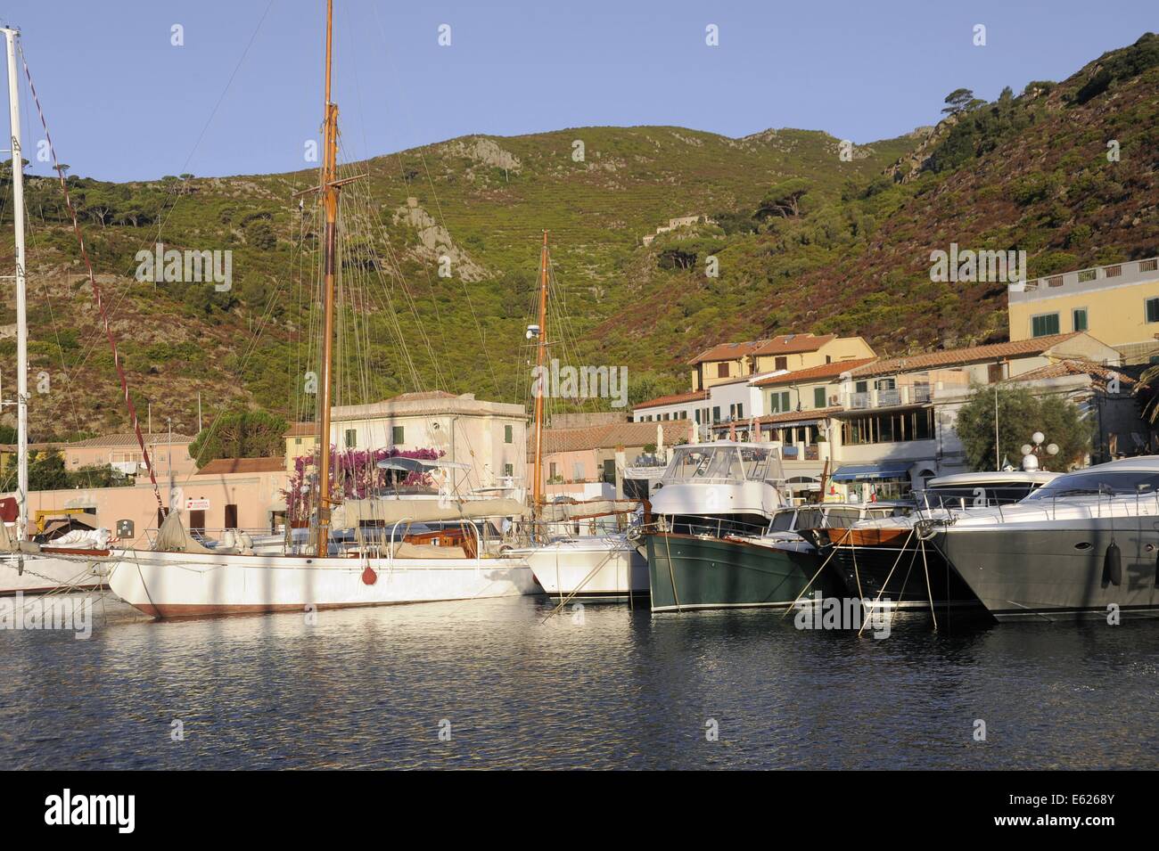 Capraia island (Tuscan Archipelago, Italy), the Port village Stock ...