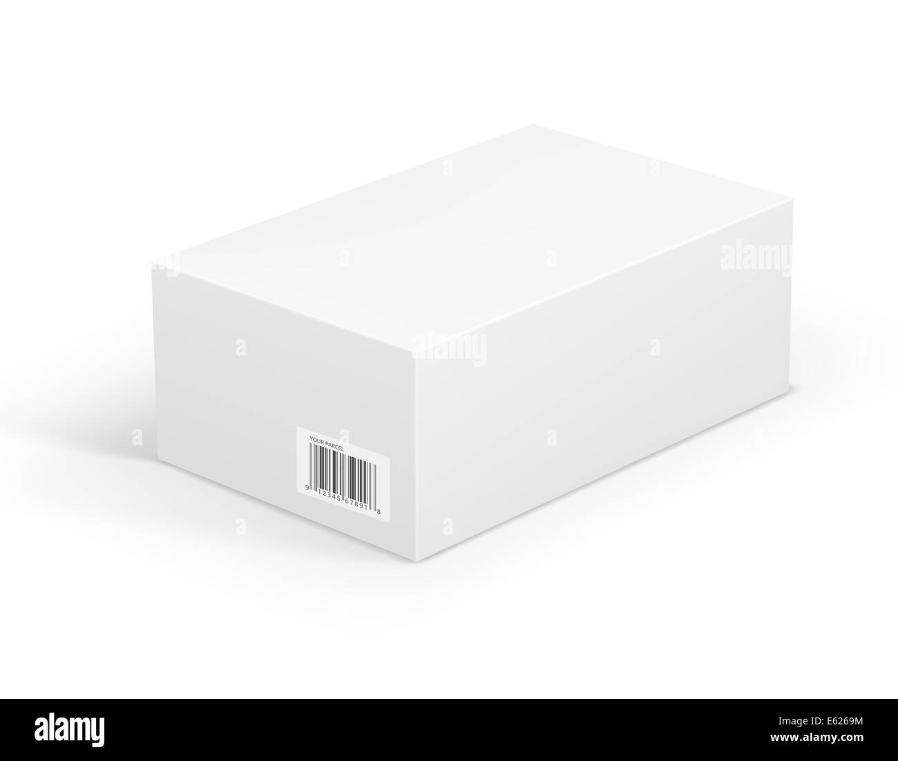 Vector white box with bar code label isolated on white Stock Photo - Alamy
