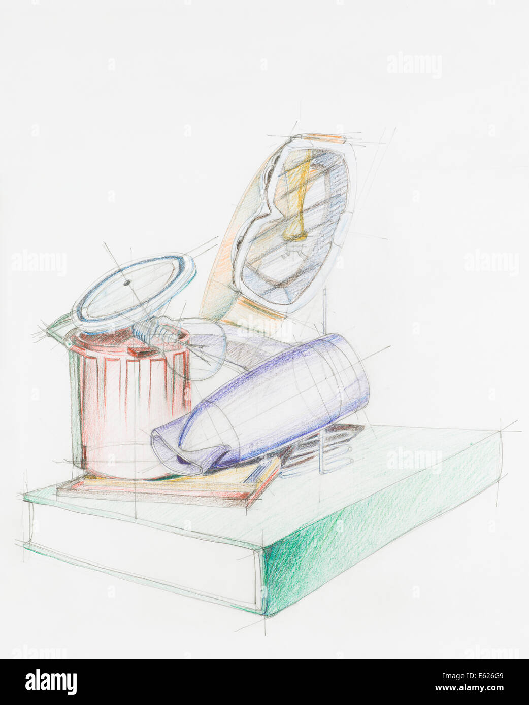 artistic study of composition objects shapes, drawn by hand Stock Photo ...